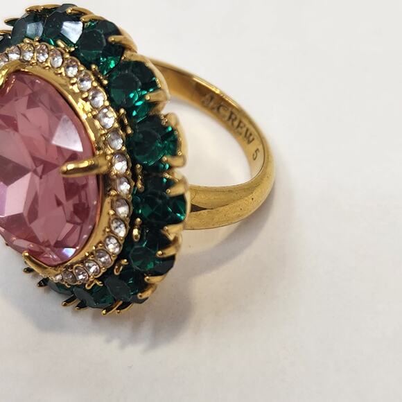J. Crew | Jewelry | J Crew Pink Green Crystal Round Cocktail Ring Gold ...